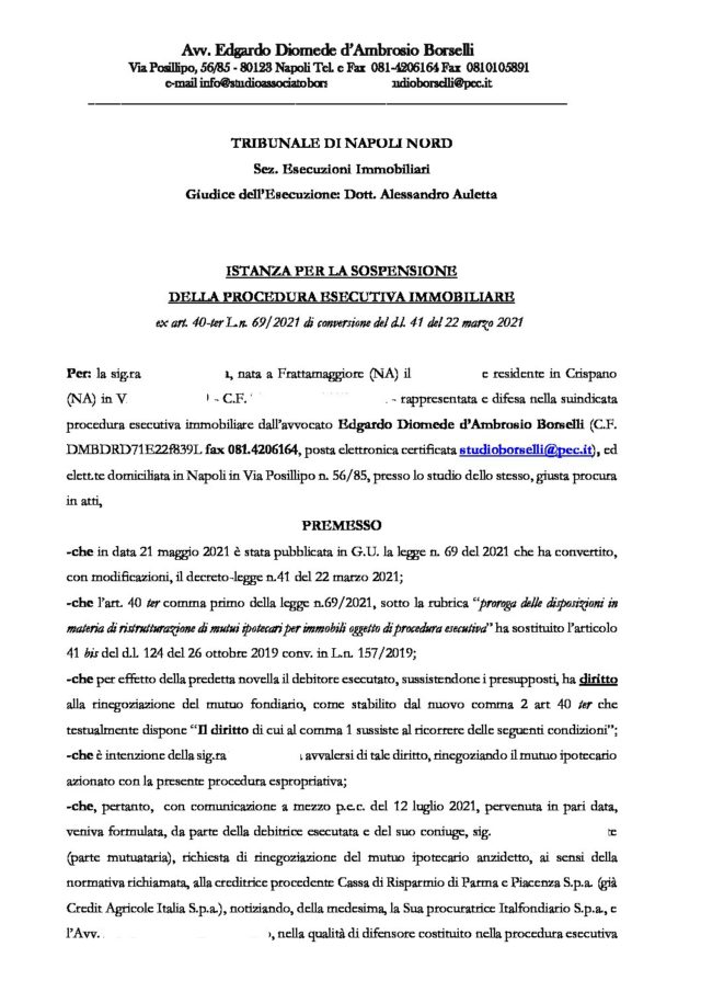 Istanza Sospensione Modello | d'Ambrosio Borselli - Studio Legale Associato